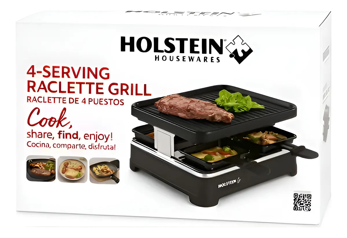 Asador Eléctrico Holstein Raclette Grill 4 Puestos Negro